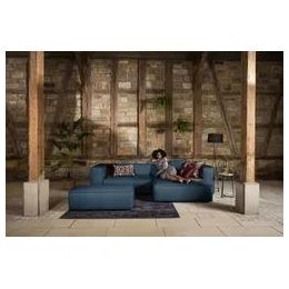 Ecksofa W.Schillig "around-the-block" Sofas Gr. B/H/T: 300cm x 66cm x 164cm, Longlife Xtra-Leder Z69, Longchair rechts, blau (ocean blue z69) inklusive Hocker, mit eleganter Biese, Federkern