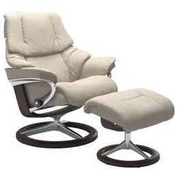 Relaxsessel stressless "Reno" Sessel Gr. ROHLEDER Stoff Q2 FARON, Signature Base Braun, Relaxfunktion-Drehfunktion-PlusTMSystem-Gleitsystem-BalanceAdaptTM, B/H/T: 92cm x 100cm x 80cm, beige (light q2 faron) mit Hocker, Signature Base, Größe S, M & L, Gestell Braun