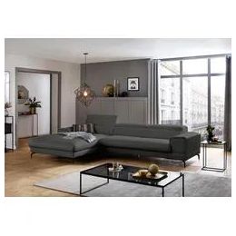 Ecksofa W.Schillig "piedroo" Sofas Gr. B/H/T: 343cm x 70cm x 193cm, Longlife Xtra-Leder Z69, Longchair links, mit Kopfteilverstellung-mit motorischer Sitztiefenverstellung, grau (anthrazit z69) Kopfteilverstellung, wahlweise mit Sitztiefenverstellung, Breite 343cm