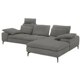 Ecksofa W.Schillig "valentinoo" Sofas Gr. B/H/T: 299cm x 83cm x 178cm, Chenille-Flachgewebe R66, Longchair rechts, mit Sitztiefenverstellung, grau (grey r66) inklusive Hocker, mit Sitztiefenverstellung, Breite 299 cm