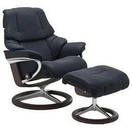 Relaxsessel stressless "Reno" Sessel Gr. Leder PALOMA, Signature Base Wenge-L, Relaxfunktion-Drehfunktion-PlusTMSystem-Gleitsystem-BalanceAdaptTM, B/H/T: 92cm x 100cm x 80cm, blau (shadow paloma) mit Hocker, Signature Base, Größe S, M & L, Gestell Wenge