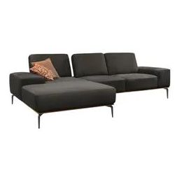 Ecksofa W.Schillig "run" Sofas Gr. B/H/T: 279cm x 88cm x 178cm, Longlife Xtra-Leder Z73, Recamiere links, mit Sitztiefenverstellung, grau (graphit z73) mit Holzsockel, Füße in Schwarz pulverbeschichtet, Breite 279 cm