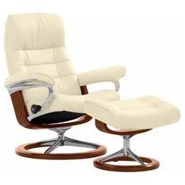 Relaxsessel stressless "Opal" Sessel Gr. Leder PALOMA, Signature Base Braun, B/H/T: 81cm x 100cm x 73cm, weiß (vanilla) mit Hocker, Signature Base, Größe L, Schlaffunktion