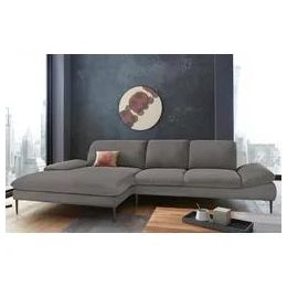 Ecksofa W.Schillig "enjoy&MORE" Sofas Gr. B/H/T: 340cm x 87cm x 185cm, Chenille-Flachgewebe R66, Recamiere links, mit Kopfteilverstellung-mit Armlehnenverstellung-mit Sitztiefenverstellung, grau (grau r66) Sitztiefenverstellung, Füße schwarz pulverbeschichtet, Breite 340 cm