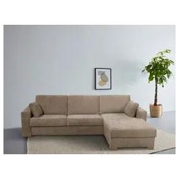 Ecksofa Home Affaire "Roma "M" Matratzenhöhe 14 cm, Dauerschlaffunktion, mit Unterfederung" Sofas Gr. B/H/T: 280cm x 85cm x 173cm, Stucktur weich, Recamiere rechts, Liegefläche: 143 x 198cm, braun Liegemaße ca 143x198 cm, L-Form