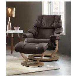 Relaxsessel stressless "Reno" Sessel Gr. Leder PALOMA, Classic Base Eiche-S, Relaxfunktion-Drehfunktion-PlusTMSystem-Gleitsystem, B/H/T: 75cm x 96cm x 75cm, braun (chocolate paloma) mit Hocker, Classic Base, Größe S, M & L, Gestell Eiche