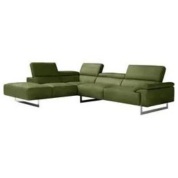 Ecksofa Egoitaliano "Malika", grün (kiwi), B:300cm H:94cm T:107cm, Sofas, mit Ottomane, inkl. Kopfteilverstellung und chromfarbenen Metallfüßen