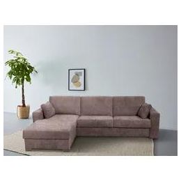 Ecksofa Home Affaire "Roma "M" Matratzenhöhe 14 cm, Dauerschlaffunktion, mit Unterfederung" Sofas Gr. B/H/T: 280 cm x 85 cm x 173 cm, Luxus-Microfaser Lederoptik, Recamiere links, Liegefläche: 143 x 198 cm, braun (schlamm) Liegemaße ca 143x198 cm, L-Form