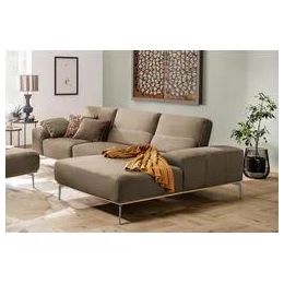 Ecksofa W.Schillig "run" Sofas Gr. B/H/T: 319cm x 88cm x 178cm, Longlife Xtra-Leder Z73, Recamiere rechts, mit Sitztiefenverstellung, beige (stone z73) mit elegantem Holzsockel, Füße in Silber matt, Breite 319 cm