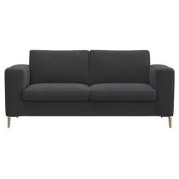 2-Sitzer FLEXLUX "Fiore Designsofa, bequem und komfortabel durch hochwertigen Sitzaufbau" Sofas Gr. B/H/T: 164cm x 85cm x 92cm, Lederoptik, grau (shark grau) breite Armlehnen, Kaltschaum, Füße Alu+ Eiche