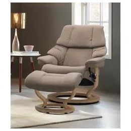 Relaxsessel stressless "Reno" Sessel Gr. ROHLEDER Stoff Q2 FARON, Classic Base Eiche, Relaxfunktion-Drehfunktion-PlusTMSystem-Gleitsystem, B/H/T: 88cm x 98cm x 78cm, beige (beige q2 faron) mit Hocker, Classic Base, Größe S, M & L, Gestell Eiche