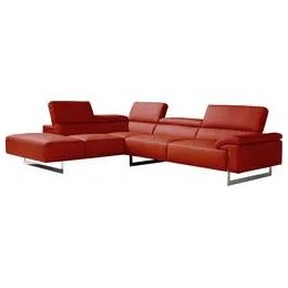 Ecksofa Egoitaliano "Malika" Sofas Gr. B/H/T: 300cm x 94cm x 107cm, Leder BULL, Ottomane links, mit Kopfteilverstellung, rot (kirschrot) mit Ottomane, inkl. Kopfteilverstellung und chromfarbenen Metallfüßen