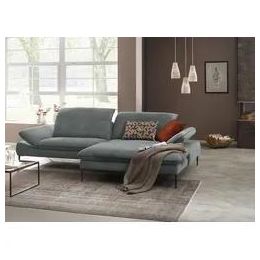 Ecksofa W.Schillig "enjoy&MORE" Sofas Gr. B/H/T: 294cm x 87cm x 185cm, Chenille-Flachgewebe R66, Recamiere rechts, mit Kopfteilverstellung-mit Armlehnenverstellung-mit Sitztiefenverstellung, blau (niagara r66) Sitztiefenverstellung, Füße schwarz pulverbeschichtet, Breite 294 cm