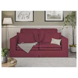 3-Sitzer Home Affaire "ALISSAS BIS mit vielen Kissen, Biesen an den Kissen" Sofas Gr. B/H/T: 196cm x 95cm x 108cm, Samtvelours, rot Hussen-Optik, kleine Taschen an der Seite zum Verstauen