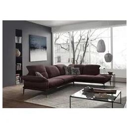 Ecksofa W.Schillig "sherry" Sofas Gr. B/H/T: 302cm x 81cm x 230cm, Longlife Xtra-Leder Z69, Ottomane rechts, ohne Kopfteilverstellung-ohne Armlehnenverstellung, braun (mocca z69) mit Kopfstützenverstellung, Winkelfüße in Schwarz, Breite 302 cm