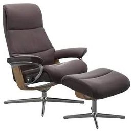 Relaxsessel stressless "View" Sessel Gr. Material Bezug, Material Gestell, Ausführung / Funktion, Maße, rot (bordeaux) mit Cross Base, Größe S, M & L, Holzakzent Eiche