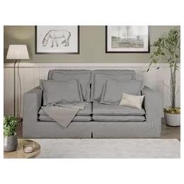 3-Sitzer Home Affaire "ALISSAS BIS mit vielen Kissen, Biesen an den Kissen" Sofas Gr. B/H/T: 196cm x 95cm x 108cm, Struktur weich, grau (hellgrau) Hussen-Optik, kleine Taschen an der Seite zum Verstauen