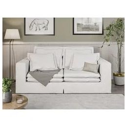 3-Sitzer Home Affaire "ALISSAS BIS mit vielen Kissen, Biesen an den Kissen" Sofas Gr. B/H/T: 196cm x 95cm x 108cm, Samtvelours, beige (creme) Hussen-Optik, kleine Taschen an der Seite zum Verstauen