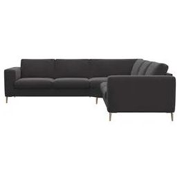 Ecksofa FLEXLUX "Fiore, gleichschenklig, super Sitzkomfort durch Kaltschaum im Sitz" Sofas Gr. B/H/T: 257cm x 85cm x 92cm, Struktur, Schenkel links, grau (charcoal gre) breite Armlehnen, Füße Alu+ Eiche, L-Form