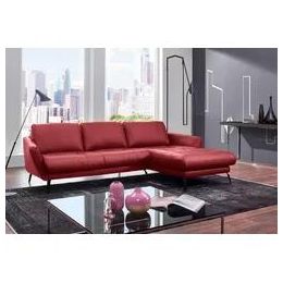 Ecksofa W.Schillig "softy" Sofas Gr. B/H/T: 265cm x 79cm x 168cm, Longlife Xtra-Leder Z59, Recamiere rechts, rot (ruby red z59) mit dekorativer Heftung im Sitz, Füße schwarz pulverbeschichtet