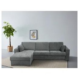 Ecksofa Home Affaire "Roma "M" Matratzenhöhe 14 cm, Dauerschlaffunktion, mit Unterfederung" Sofas Gr. B/H/T: 280cm x 85cm x 173cm, Struktur fein, Recamiere links, Liegefläche: 143 x 198cm, grau (dunkelgrau) Liegemaße ca 143x198 cm, L-Form