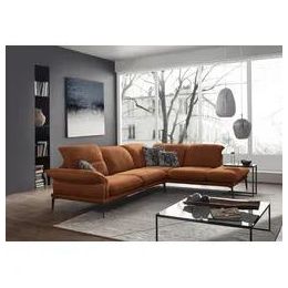 Ecksofa W.Schillig "sherry" Sofas Gr. B/H/T: 302cm x 81cm x 230cm, Longlife Xtra-Leder Z69, Ottomane rechts, ohne Kopfteilverstellung-ohne Armlehnenverstellung, braun (cognac z69) mit Kopfstützenverstellung, Winkelfüße in Schwarz, Breite 302 cm