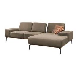 Ecksofa W.Schillig "run" Sofas Gr. B/H/T: 279cm x 88cm x 178cm, Longlife Xtra-Leder Z73, Recamiere rechts, mit Sitztiefenverstellung, beige (stone z73) mit Holzsockel, Füße in Schwarz pulverbeschichtet, Breite 279 cm