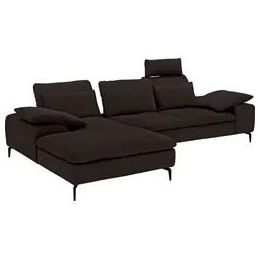 Ecksofa W.Schillig "valentinoo" Sofas Gr. B/H/T: 299 cm x 83 cm x 178 cm, Longlife Xtra-Leder Z59, Longchair links, mit Sitztiefenverstellung, braun (braun z59) inklusive Hocker, mit Sitztiefenverstellung, Breite 299 cm