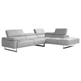 Ecksofa Egoitaliano "Malika" Sofas Gr. B/H/T: 300cm x 94cm x 234cm, Leder BULL, Ottomane rechts, mit Kopfteilverstellung, grau (stone) mit Ottomane, inkl. Kopfteilverstellung und chromfarbenen Metallfüßen