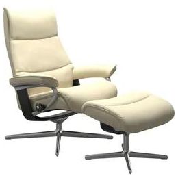 Relaxsessel stressless "View" Sessel Gr. Leder PALOMA, Cross Base Schwarz, Relaxfunktion-Drehfunktion-PlusTMSystem-Gleitsystem-BalanceAdaptTM, B/H/T: 91cm x 110cm x 85cm, beige (vanilla paloma) mit Cross Base, Größe S, M & L, Holzakzent Schwarz