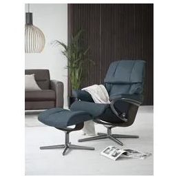 Relaxsessel stressless "Reno" Sessel Gr. ROHLEDER Stoff Q2 FARON, Cross Base Wenge, Relaxfunktion-Drehfunktion-PlusTMSystem-Gleitsystem-BalanceAdaptTM, B/H/T: 92cm x 100cm x 80cm, blau (petrol q2 faron) mit Cross Base, Größe S, M & L, Holzakzent Wenge