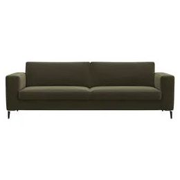 3-Sitzer FLEXLUX "Fiore, super Sitzkomfort durch Kaltschaum im Sitz" Sofas Gr. B/H/T: 229cm x 85cm x 92cm, Velvet, grün (moss green) breite Armlehnen, Füße Alu+schwarz