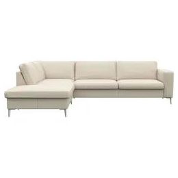 Ecksofa FLEXLUX "Fiore, super Sitzkomfort durch Kaltschaum im Sitz, L-Form" Sofas Gr. B/H/T: 273cm x 85cm x 225cm, Echtleder, Ottomane links, weiß (warm weiß) breite Armlehnen, Füße Alu