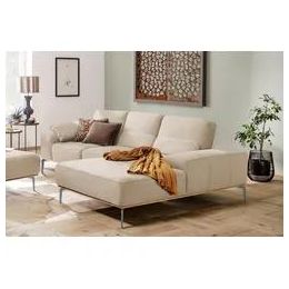 Ecksofa W.Schillig "run" Sofas Gr. B/H/T: 279cm x 88cm x 178cm, Longlife Xtra-Leder Z73, Recamiere rechts, mit Sitztiefenverstellung, beige (elfenbein z73) mit elegantem Holzsockel, Füße in Silber matt, Breite 279 cm