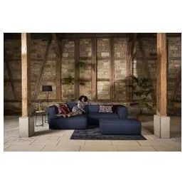 Ecksofa W.Schillig "around-the-block" Sofas Gr. B/H/T: 300cm x 66cm x 164cm, Longlife Xtra-Leder Z59, Longchair links, blau (blau z59) inklusive Hocker, mit eleganter Biese, Federkern