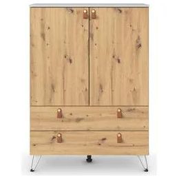 Hochkommode Rauch "Homey by Aditio" Sideboards Gr. B/H/T: 93 cm x 130 cm x 43 cm, 2 St., grau (seidengrau, eiche artisan) mit Grifflaschen in Leder, 2 Schubladen Softclose-Funktion