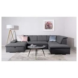 Wohnlandschaft Home Affaire "KARDA B/T/H: 328/215/95 cm, Liegefläche 256/126 cm" Sofas Gr. B/H/T: 328cm x 95cm x 215cm, Luxus-Microfaser weich, Ottomane links, grau (dunkelgrau) verstellbare Kopfstützen und Armlehne, U-form, Bettkasten, Federkern