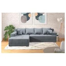 Ecksofa Inosign "Riverton, mit Bettfunktion (125/215 cm) und Bettkasten, Struktur" Sofas Gr. B/H/T: 266,5cm x 81,5cm x 178cm, Struktur, Recamiere beidseitig montierbar, Primo 89 hellgrau, grau (hellgrau) inkl. loser Zier- und Ruckenkissen, Recamiere beidseitig montierbar