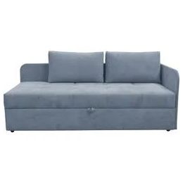 Schlafsofa Alina "Marla" Sofas Gr. B/H/T: 205cm x 73cm x 95cm, Struktur fein XBO, Armlehne rechts, blau (blaugrau xbo 26) inkl. Stauraum & 2 Rückenkissen, Armlehne wahlweise links oder rechts