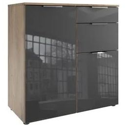 Kombikommode wimex "Level36 C by fresh to go" Sideboards Gr. B/H/T: 81cm x 84cm x 41cm, 2 St., grau (plankeneiche nachbildung/ glas grey) mit Glaselementen auf der Front, soft-close Funktion, 81cm breit