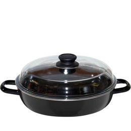 Riess Bratpfanne Classic Schwarzemaille, Schmorpfanne 28 cm mit Glasdeckel - Emaille