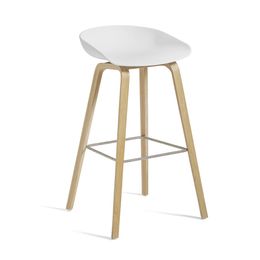 Hay - About A Stool AAS 32 H 75 cm, Eiche lackiert / Edelstahl / white 2.0 (Kunststoffgleiter)