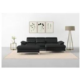 Sit & More Ecksofa SIT & MORE "Cabrio L-Form" Sofas Gr. B/H/T: 295cm x 87cm x 180cm, NaturLEDER, Recamiere rechts, mit Bettfunktion-mit Bettkasten-mit Sitztiefenverstellung-mit Kopfteilverstellung-mit Armteilfunktion-mit 2 Nierenkissen-Bett im Stoff bezogen, schwarz mit Sitztiefen- und Armteilverstellung sowie Federkern, 2 Nierenkissen