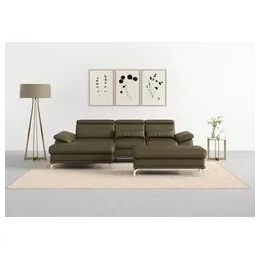 Sit & More Ecksofa SIT & MORE "Cabrio L-Form" Sofas Gr. B/H/T: 295cm x 87cm x 180cm, NaturLEDER, Recamiere links, mit Bettfunktion-mit Bettkasten-mit Sitztiefenverstellung-mit Kopfteilverstellung-mit Armteilfunktion-mit 2 Nierenkissen-Bett im Stoff bezogen, grün (olive) mit Sitztiefen- und Armteilverstellung sowie Federkern, 2 Nierenkissen