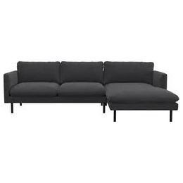 Ecksofa FLEXLUX "Bolzano" Sofas Gr. B/H/T: 261cm x 61cm x 165cm, Lederoptik, Chaiselongue rechts, grau (shark grey) Sitzaufbau mit Kaltschaum & Stahl-Wellen, loose Sitz -& Rückenkissen