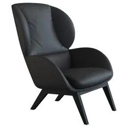 Ohrensessel FLEXLUX "Adria Designsessel, Loungesessel" Sessel Gr. Echtleder, B/H/T: 78cm x 100cm x 96cm, schwarz (deep schwarz) Stil & Komfort, organische Form, Fuß Holz