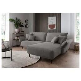 Ecksofa Inosign "Amarena L-Form" Sofas Gr. B/H/T: 286cm x 96cm x 178cm, Cord, Recamiere rechts, Zierkissenfarbe 40 x 40cm: grau-Zierkissenfarbe 45 x 45cm: grau, grau inklusive Armlehnenverstellfunktion, 4x Zierkissen gratis