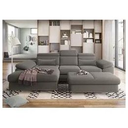 Sit & More Ecksofa SIT&MORE "Cabrio L-Form" Sofas Gr. B/H/T: 295 cm x 87 cm x 180 cm, Luxus-Microfaser, Recamiere links, mit Bettfunktion-mit Bettkasten-mit Sitztiefenverstellung-mit Kopfteilverstellung-mit Armteilfunktion-mit 2 Nierenkissen, braun (schlamm) mit Sitztiefen- und Armteilverstellung sowie Federkern, 2 Nierenkissen