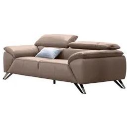 2,5-Sitzer NICOLETTI HOME Sofas Gr. B/H/T: 204cm x 72cm x 107cm, Leder BOTERO, grau (taupe) Breite 204 cm, inklusive Kopfteilverstellung, Metallfüße