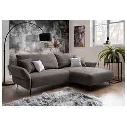 Ecksofa Inosign "Amarena L-Form" Sofas Gr. B/H/T: 286cm x 96cm x 178cm, Struktur, Recamiere rechts, Zierkissenfarbe 40 x 40cm: silber-Zierkissenfarbe 45 x 45cm: grau-braun, grau (grau, braun) inklusive Armlehnenverstellfunktion, 4x Zierkissen gratis